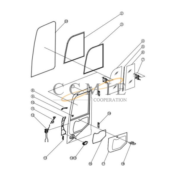 China 802103359 sliding window rear glass XE265C excavator XCMG ...